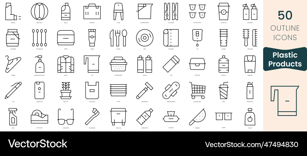 Set of plastic products icons thin linear style Vector Image