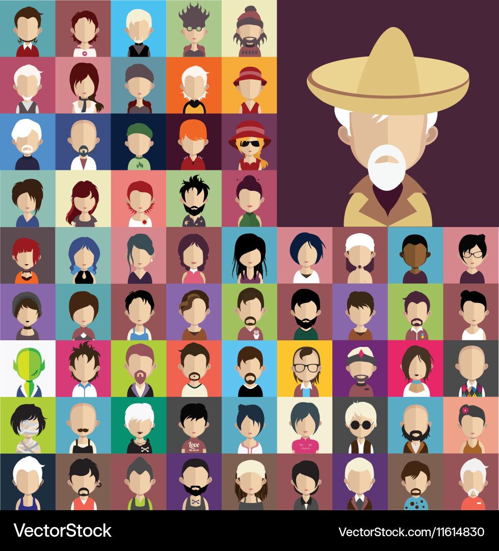 Set people icons in flat style with faces 03 a Vector Image