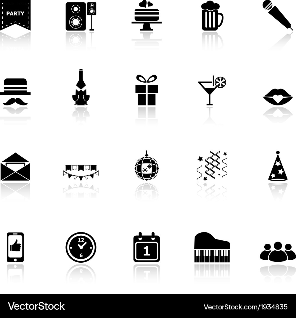 Celebration icons with reflect on white background