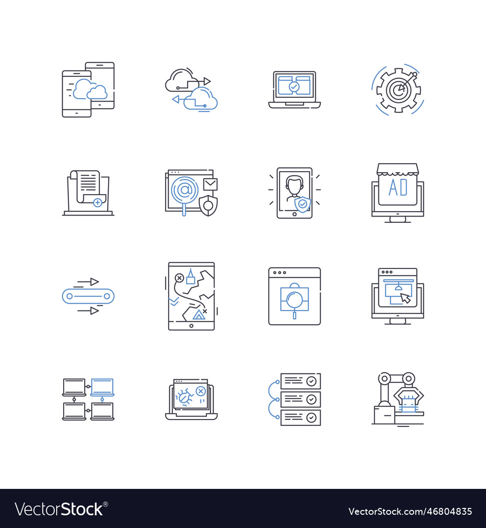 Computerized glossy line icons collection shiny Vector Image