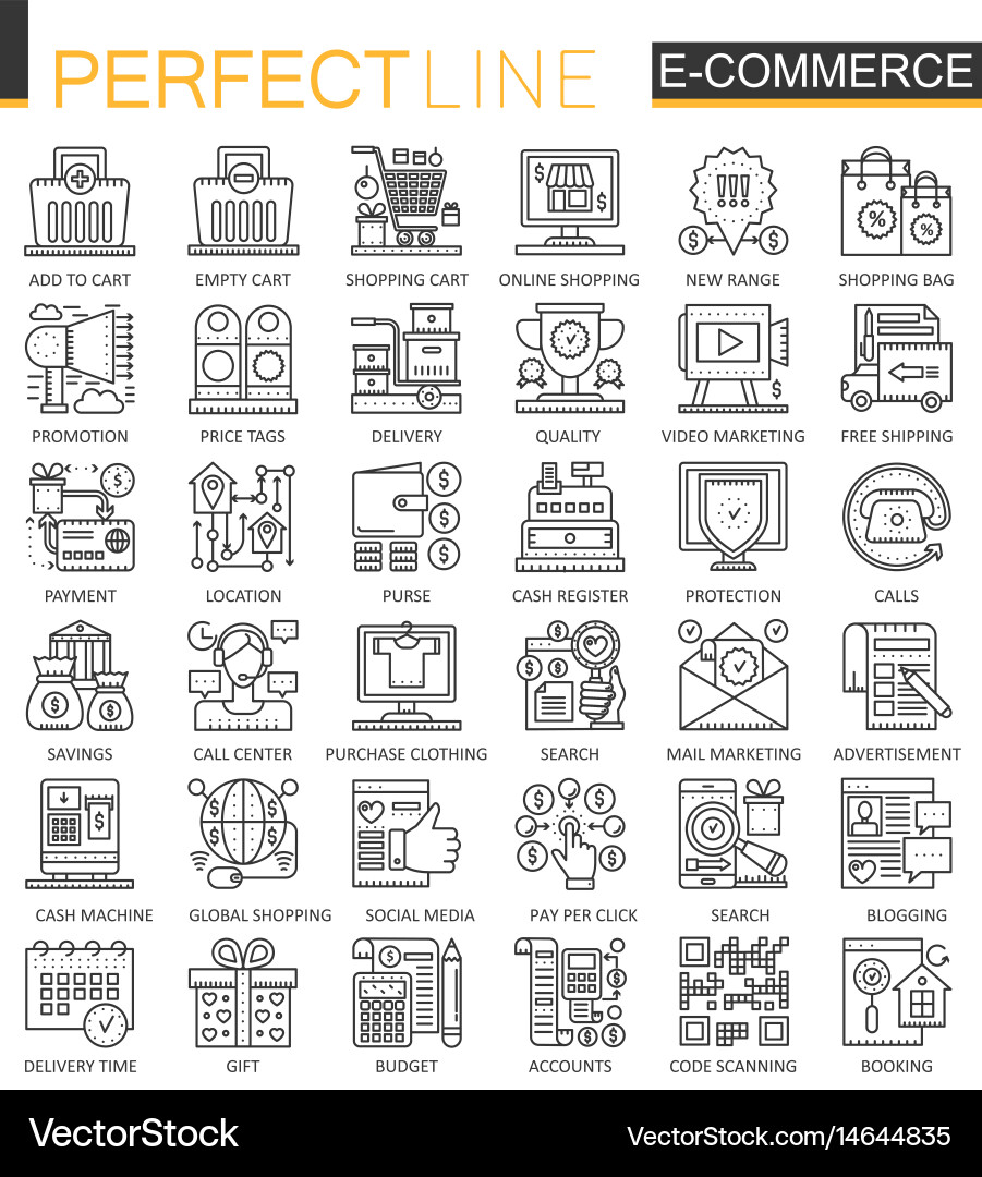 E-commerce stroke outline concept symbols perfect Vector Image