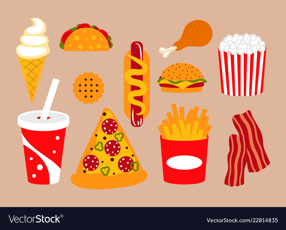 Fast food clip art set with pizza soda and Vector Image