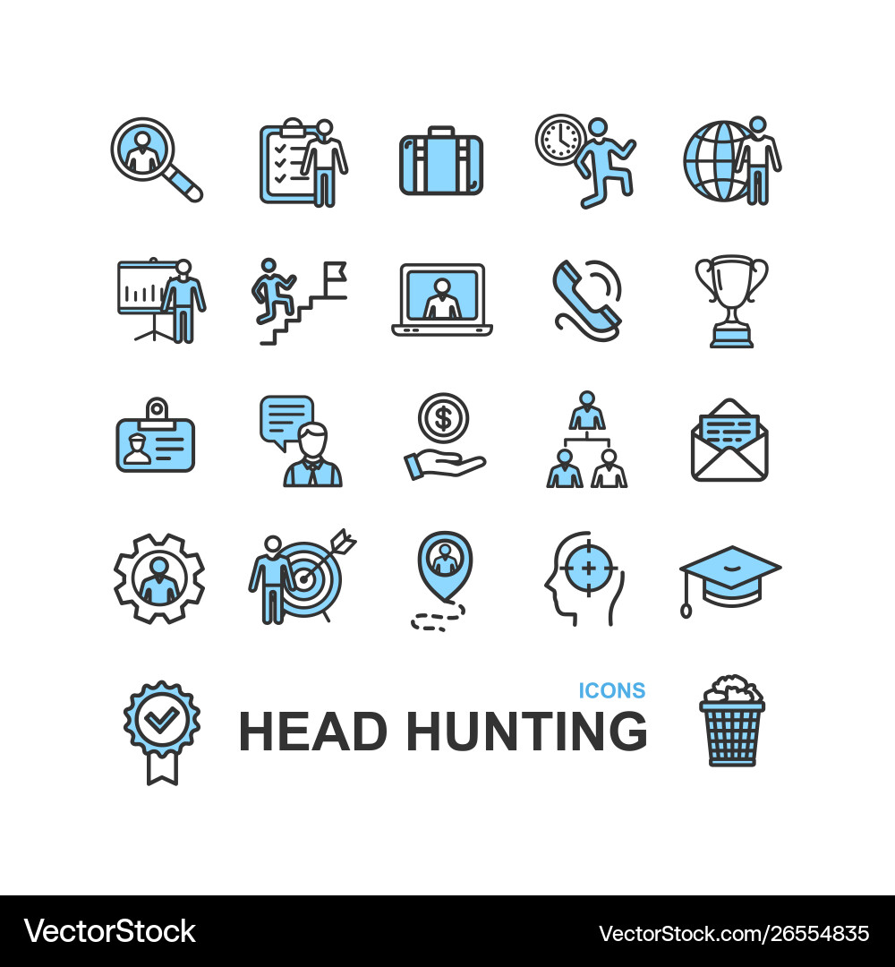 Head hunting color thin line icon set Royalty Free Vector