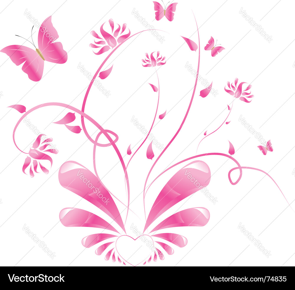 Pink floral design with butterflies Royalty Free Vector