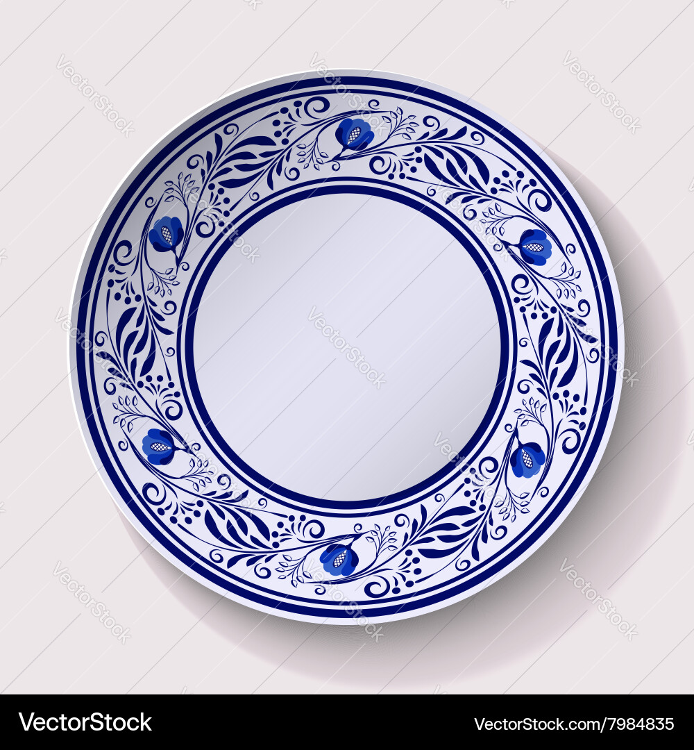 Plate with a wide floral design border Royalty Free Vector