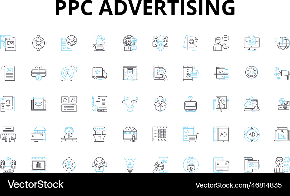 Ppc advertising linear icons set adwords bidding Vector Image