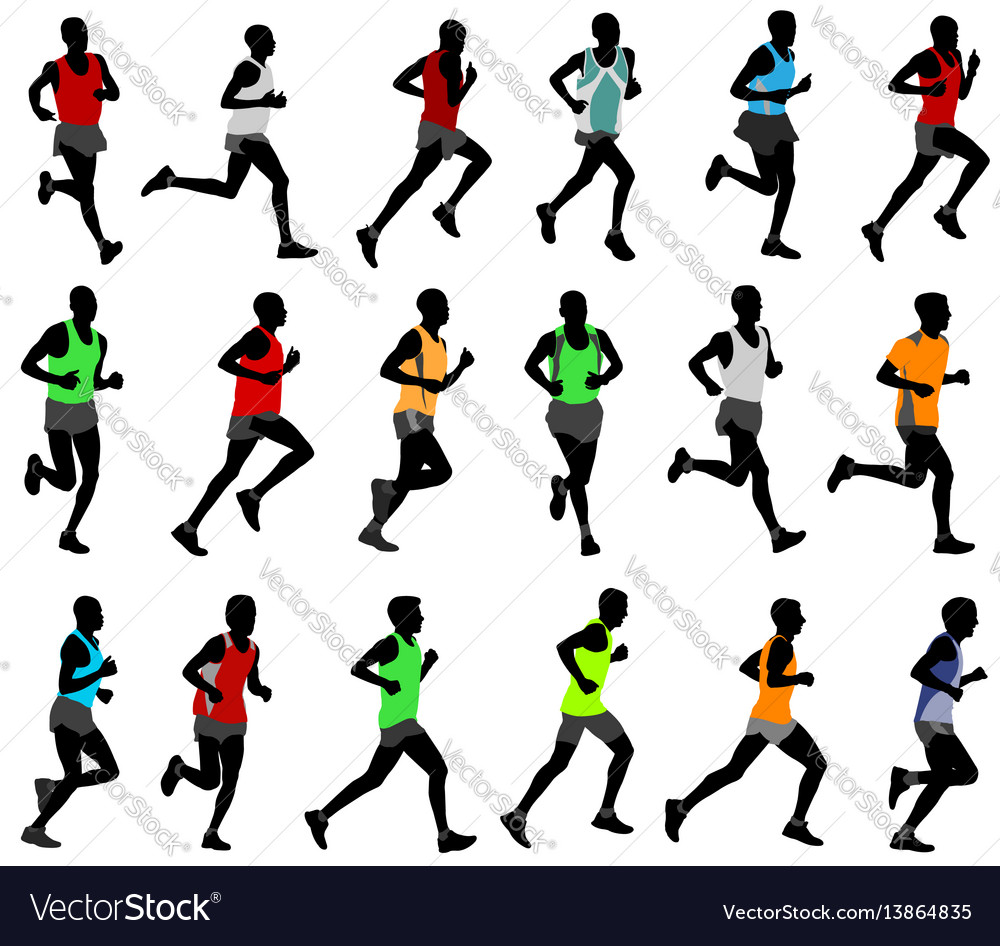 Runners in colored sportswear silhouettes Vector Image
