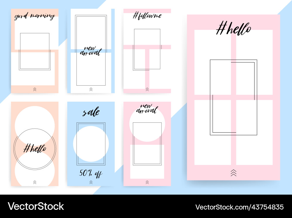 Set of 7 bright editable template for stories Vector Image