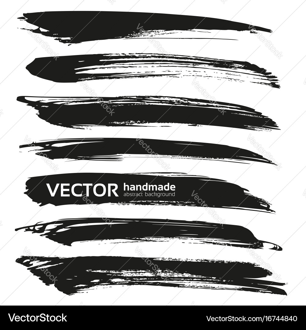 Black abstract big long brush strokes set isolated
