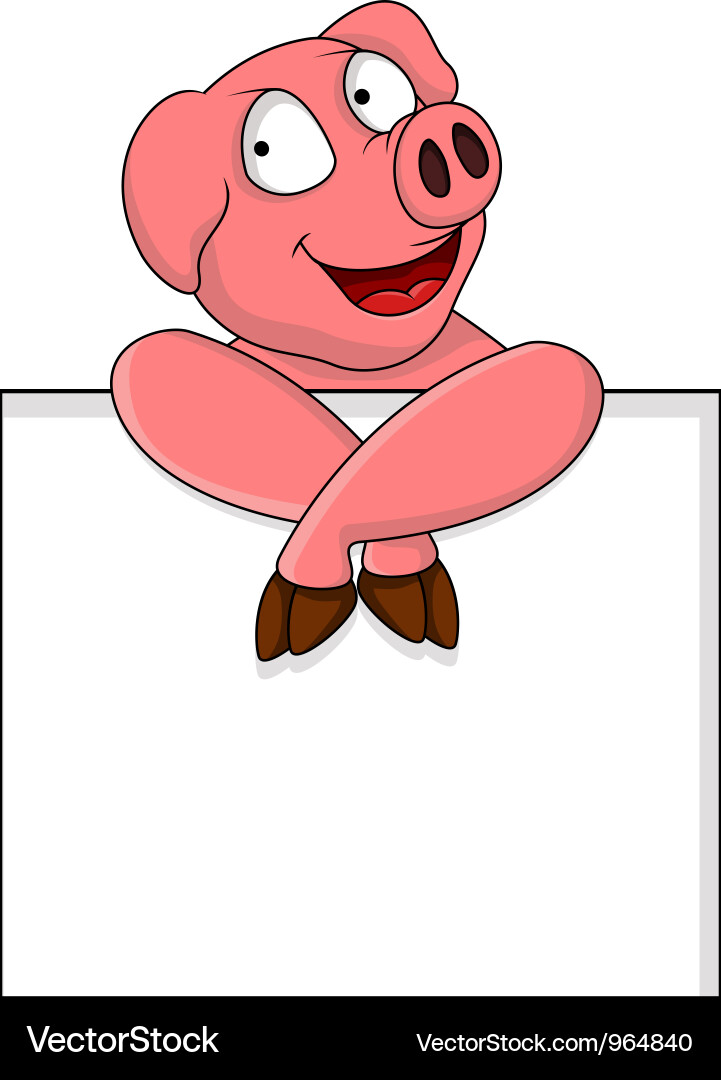 Funny pig cartoon with blank sign Royalty Free Vector Image
