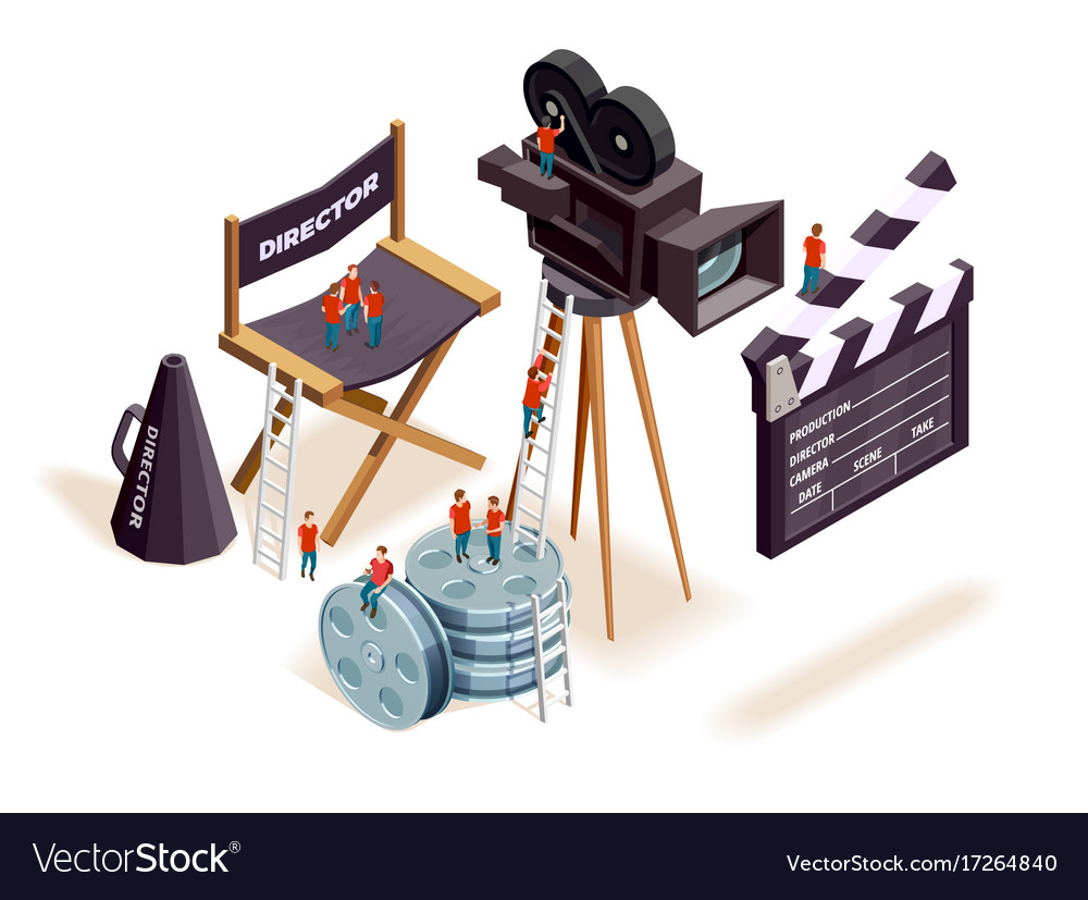 Isometric cinema elements concept Royalty Free Vector Image