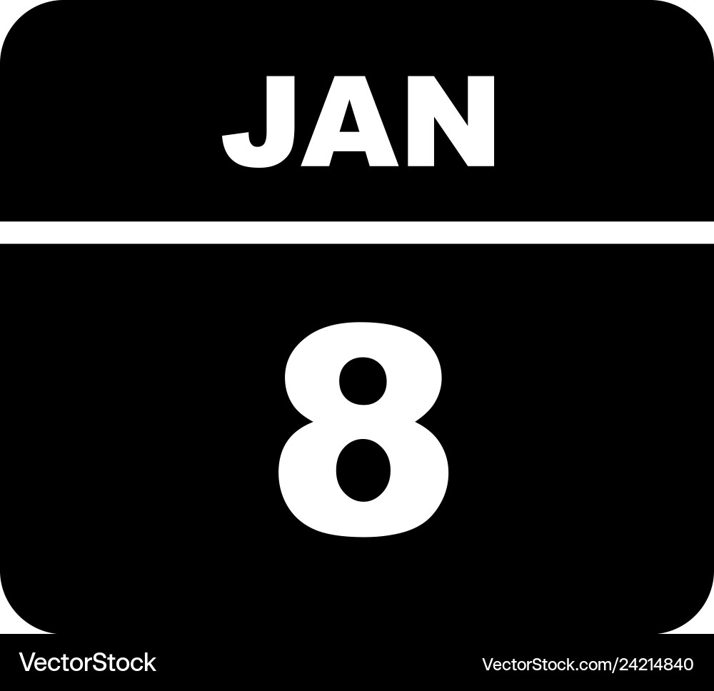 January 8th date on a single day calendar Vector Image