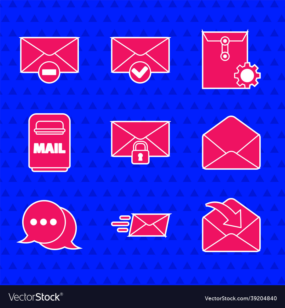 Set Mail Message Lock Password Express Envelope Vector Image