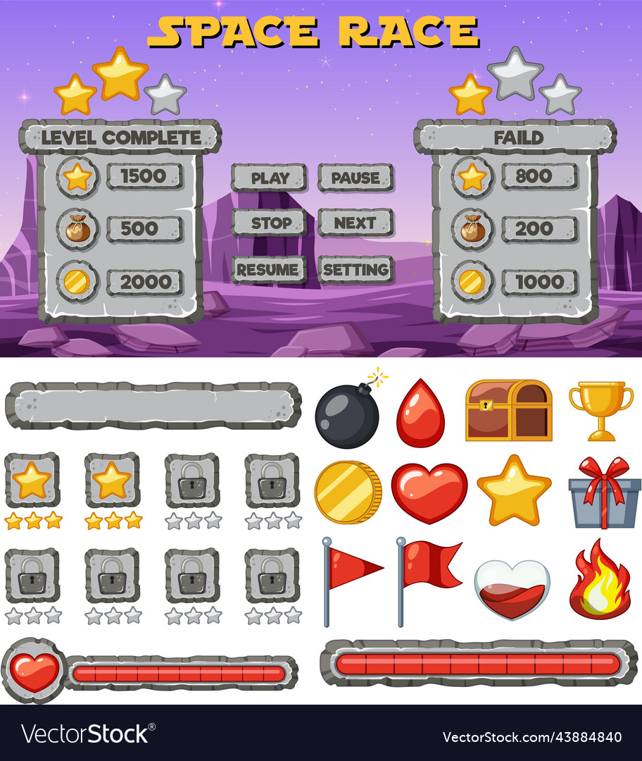 Space game background template and elements Vector Image