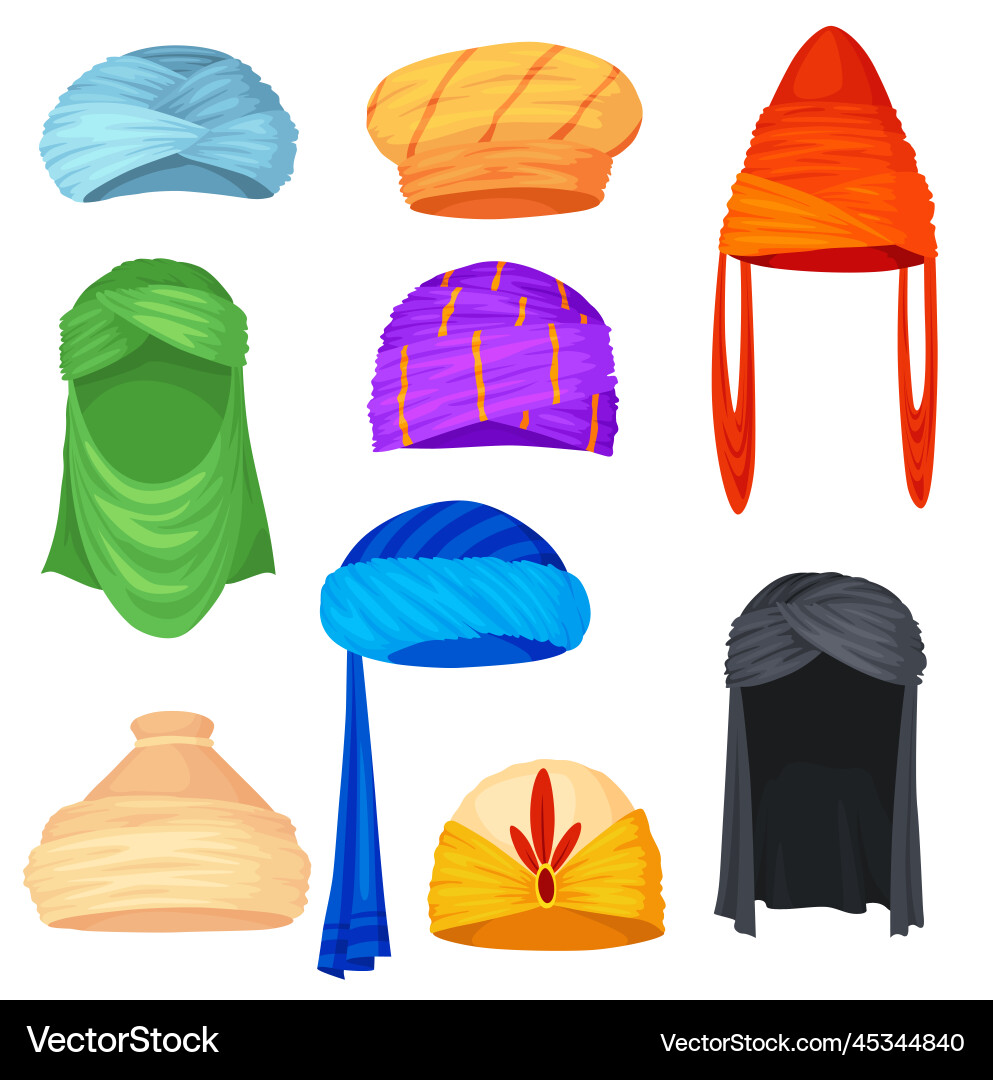 Turbans set indian or arab traditional head Vector Image