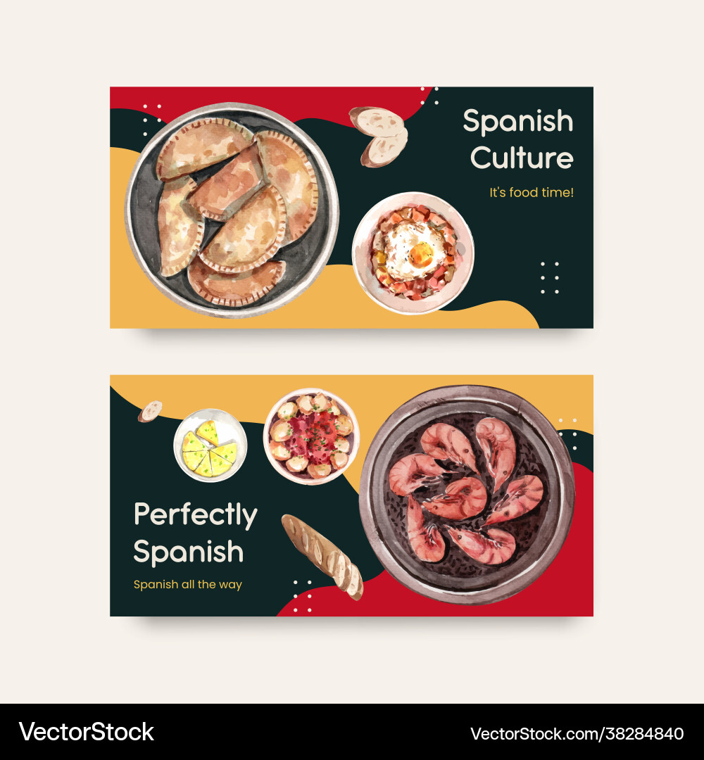 Twitter template with spain cuisine concept Vector Image