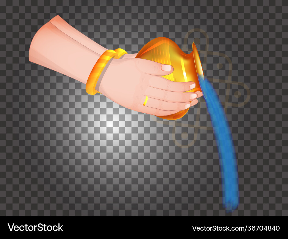 Woman hands holding kalash falling down water Vector Image