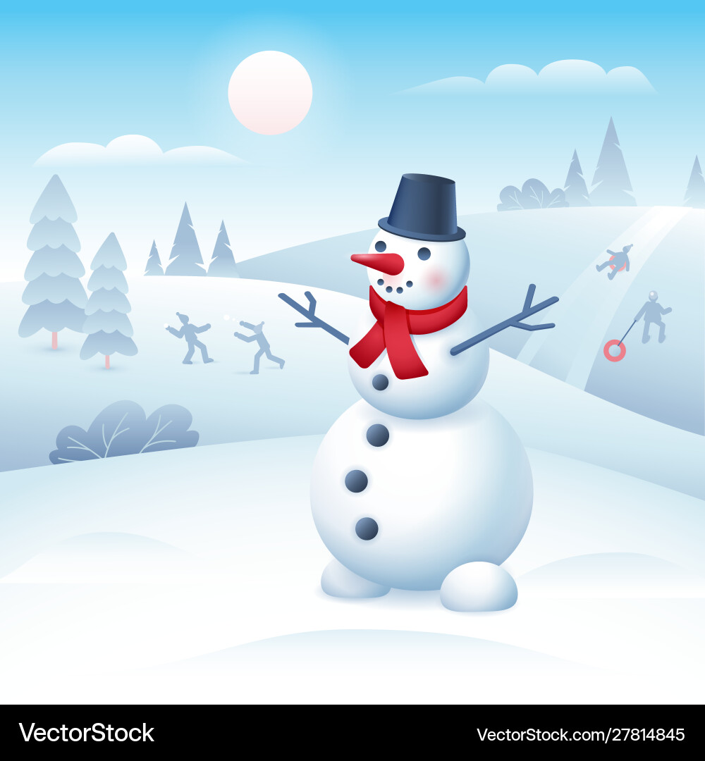 A cute snowman in scarf Royalty Free Vector Image