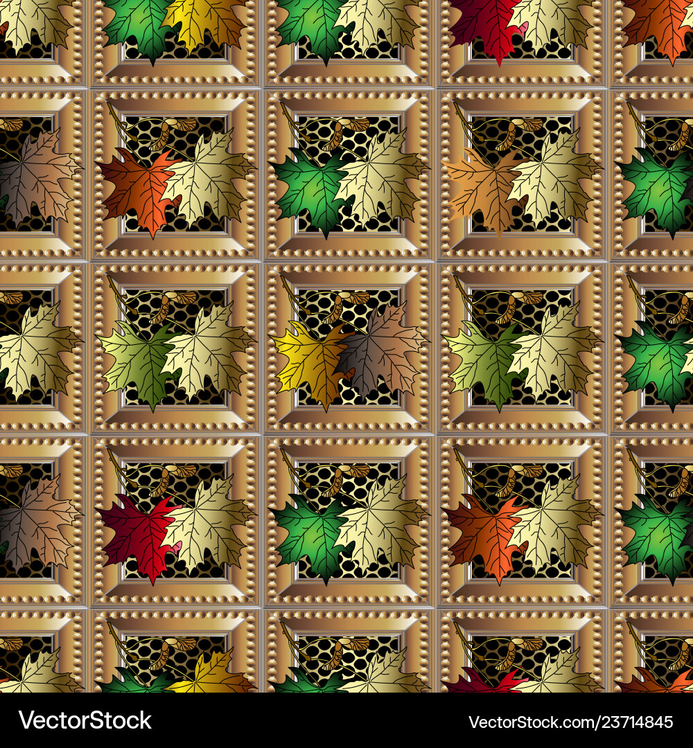 Autumn maple leaves colorful checkered 3d Vector Image