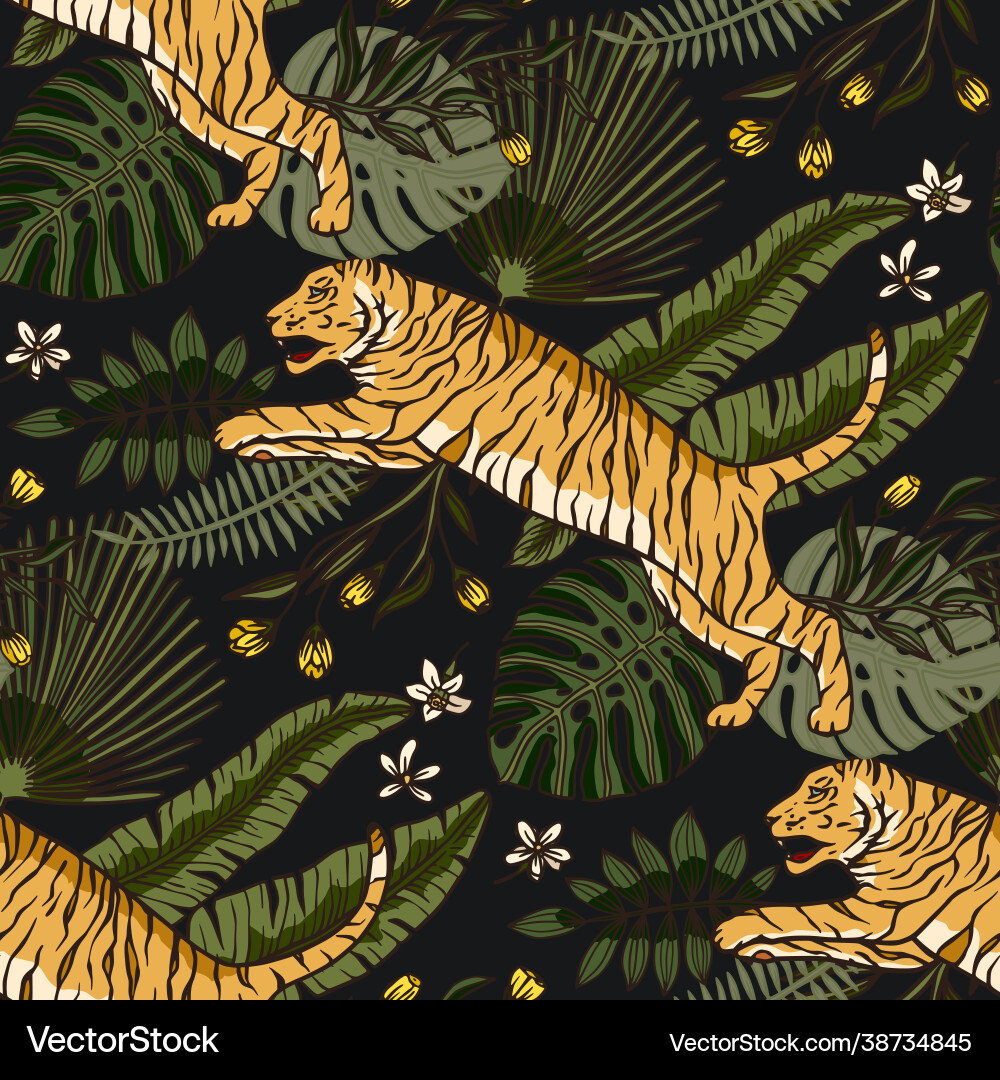 Exotic tropical animal wild tiger seamless pattern