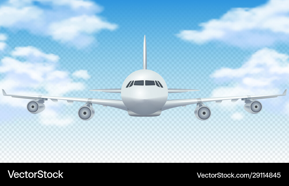 Flight plane realistic 3d airplane flying in blue Vector Image