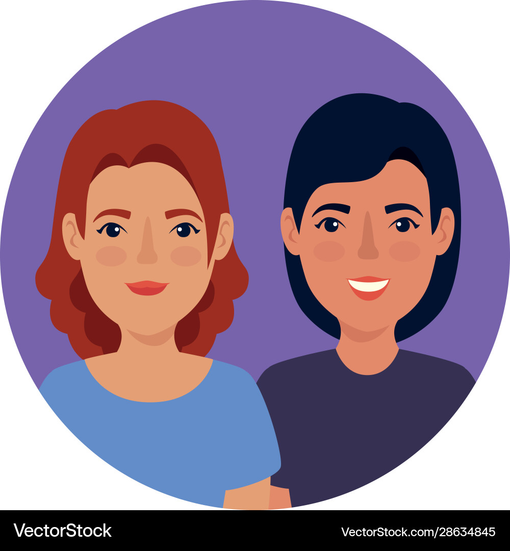 Group women beautiful in frame circular avatar Vector Image