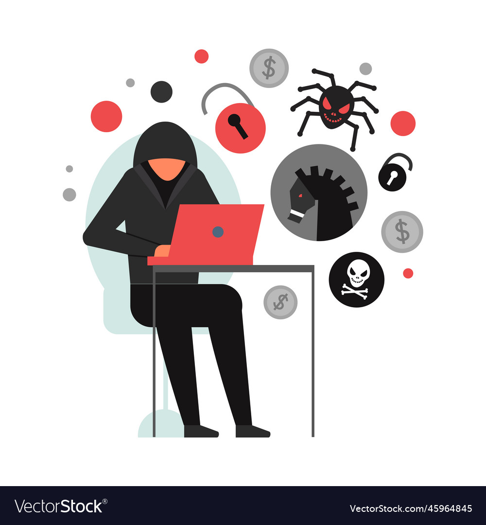 Hacker work pictograms composition Royalty Free Vector Image