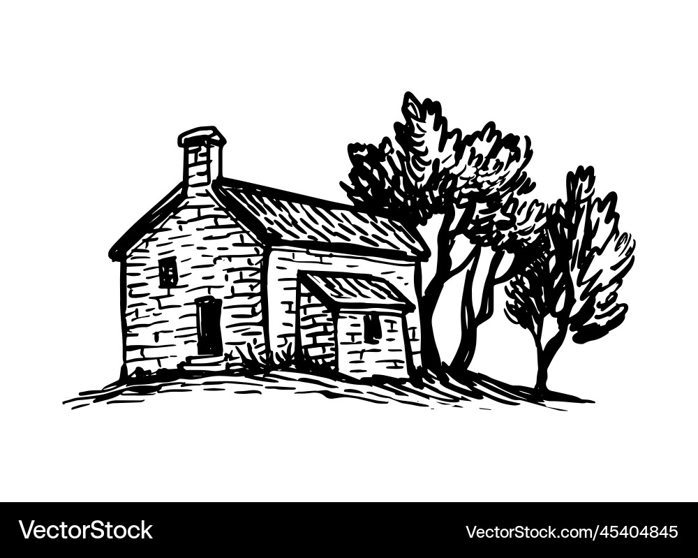 Old rural house ink sketch Royalty Free Vector Image