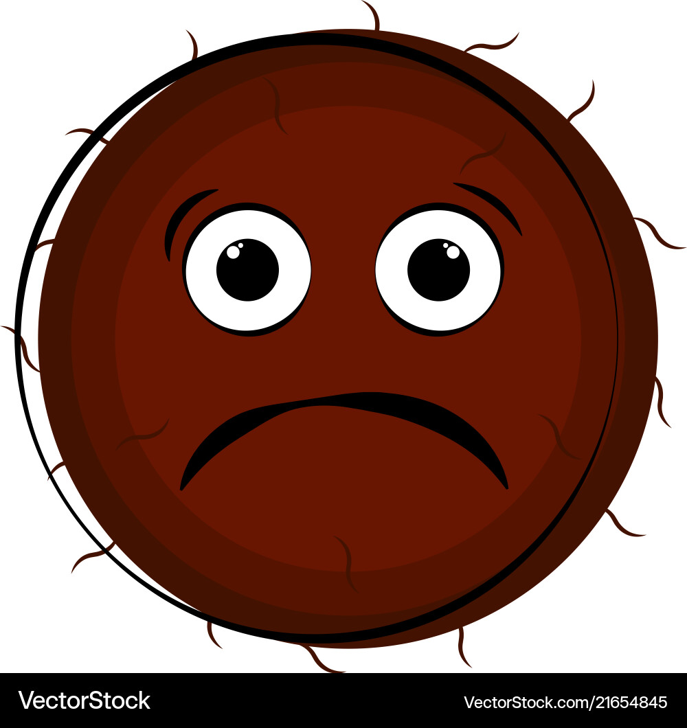 Sad coconut cartoon character emote Royalty Free Vector