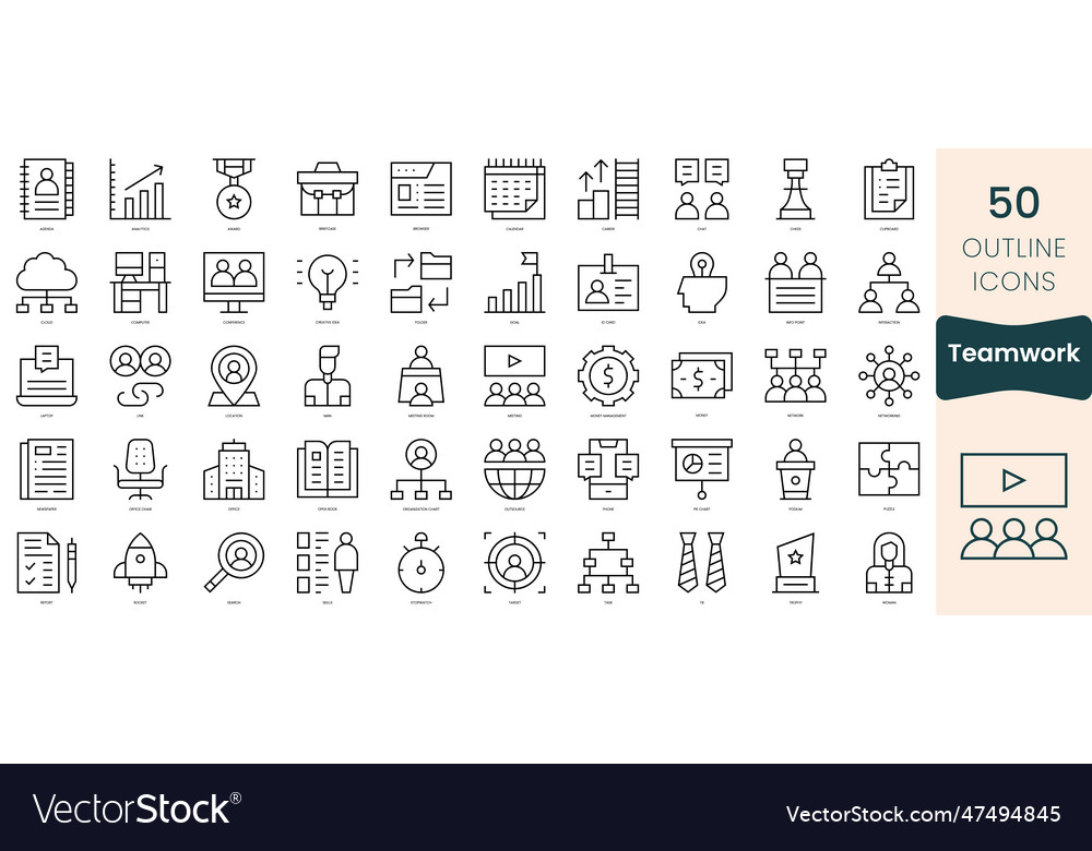 Set of teamwork icons thin linear style icons pack