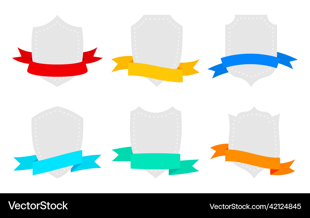 Shield ribbon heraldic emblem banner logo flat set
