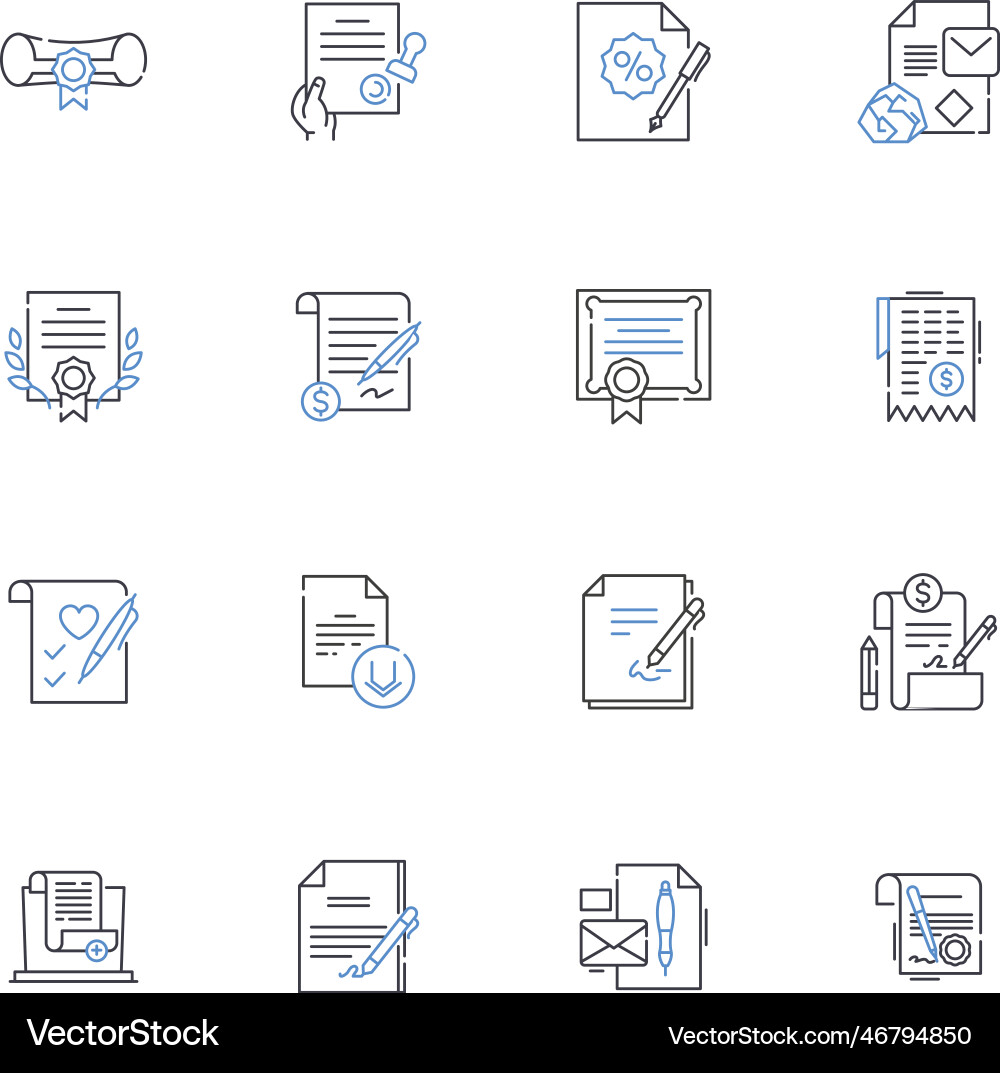 Contract instrument line icons collection Vector Image