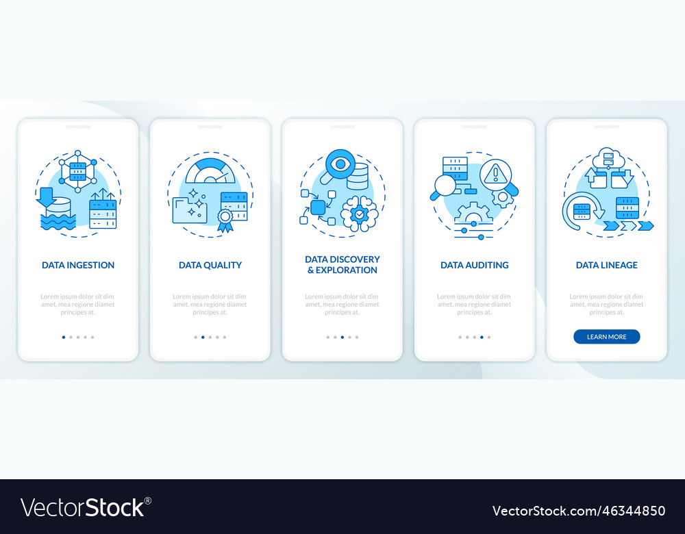 Data Lake Key Concepts Blue Onboarding Mobile App Vector Image