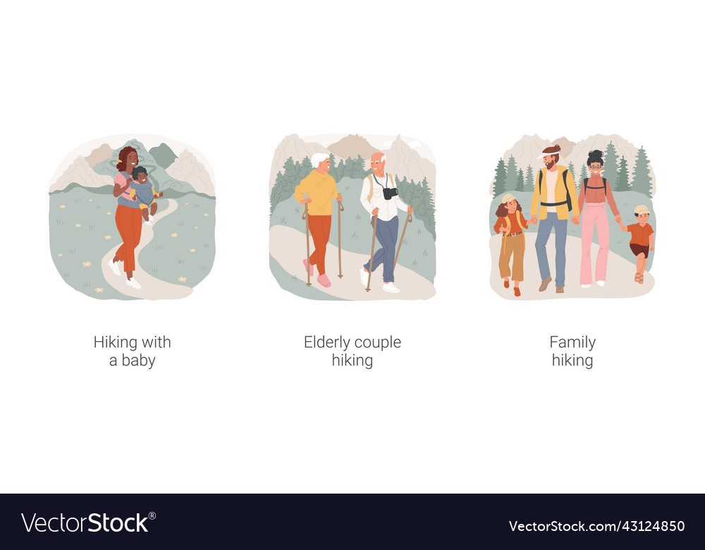 Family hiking isolated cartoon Royalty Free Vector Image