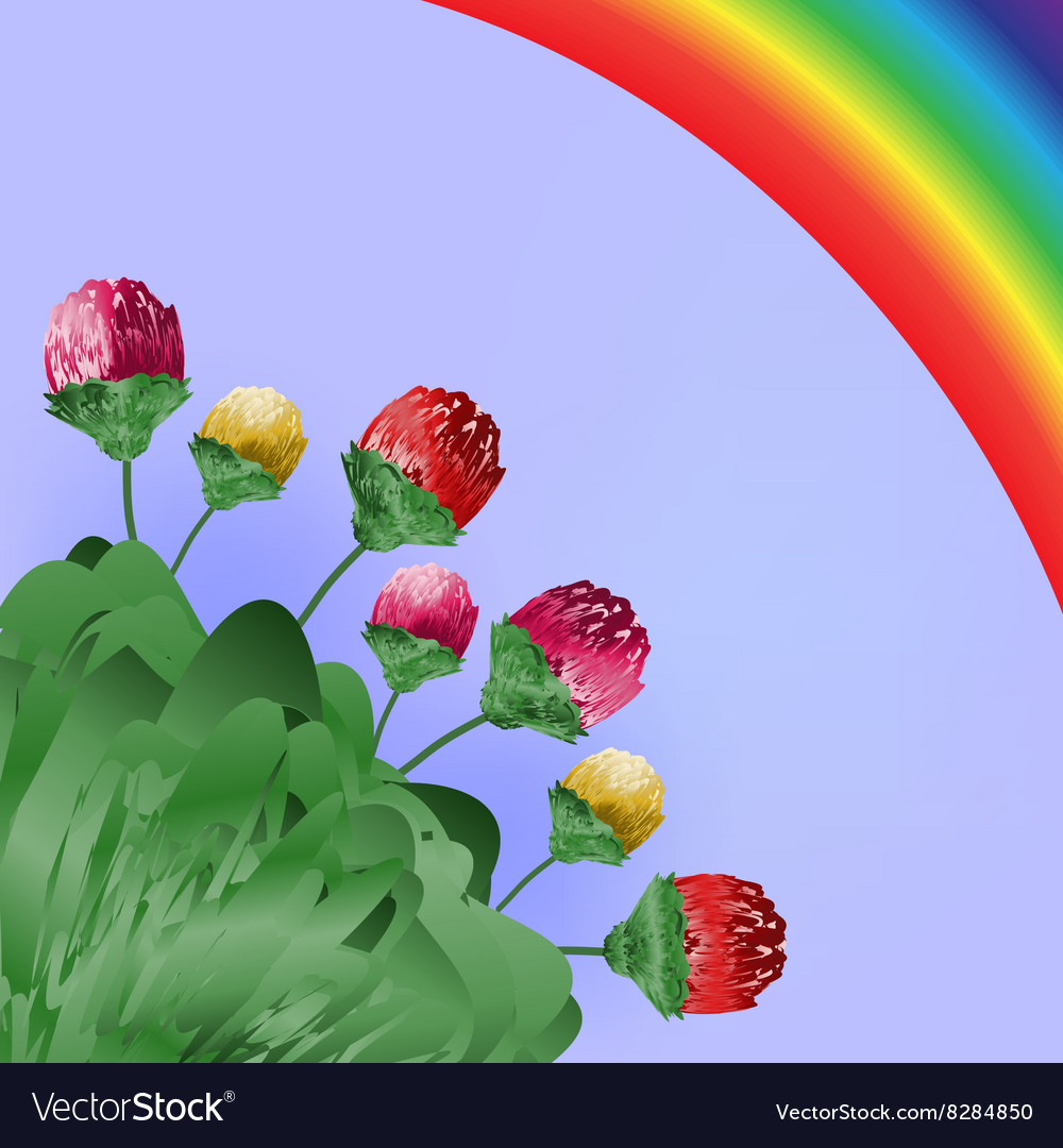 Flowers and rainbow Spring bright background Vector Image