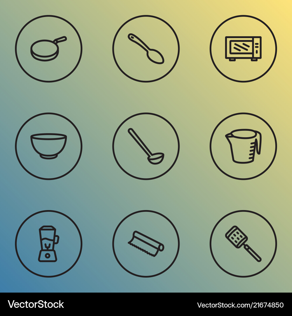 Kitchenware icons line style set with ladle tin Vector Image