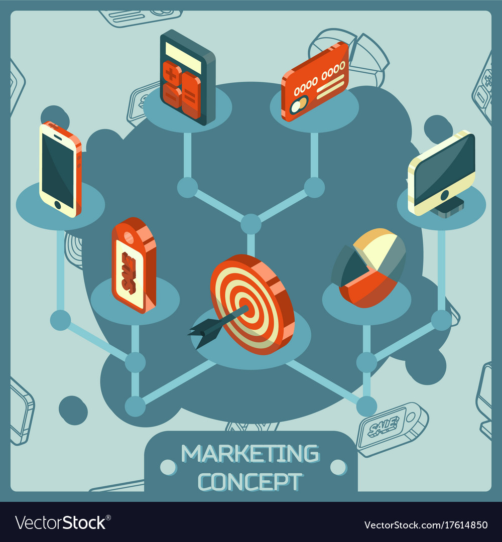 Marketing Color Isometric Concept Icons Royalty Free Vector