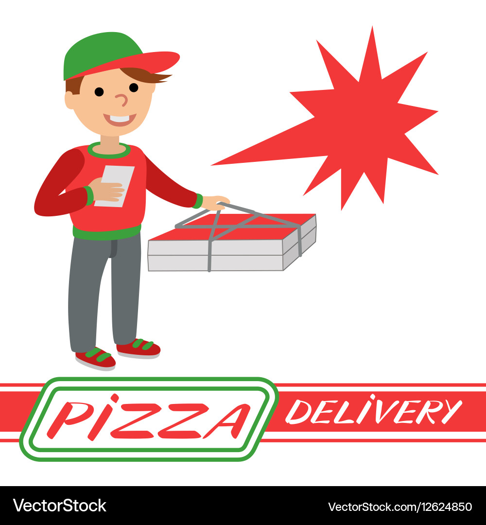 Pizza delivery man in uniform standing with box Vector Image