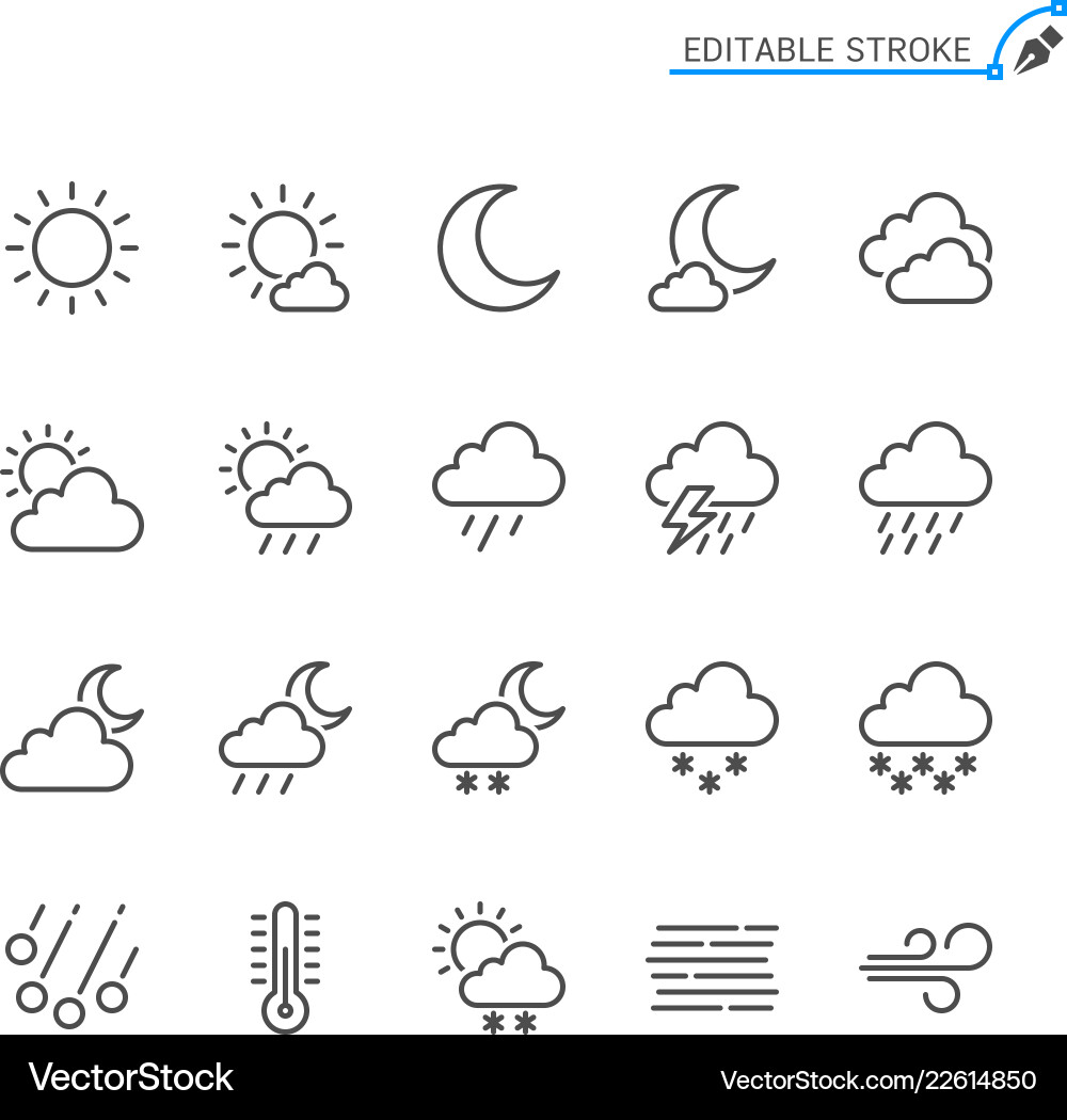 Weather line icons editable stroke Royalty Free Vector Image