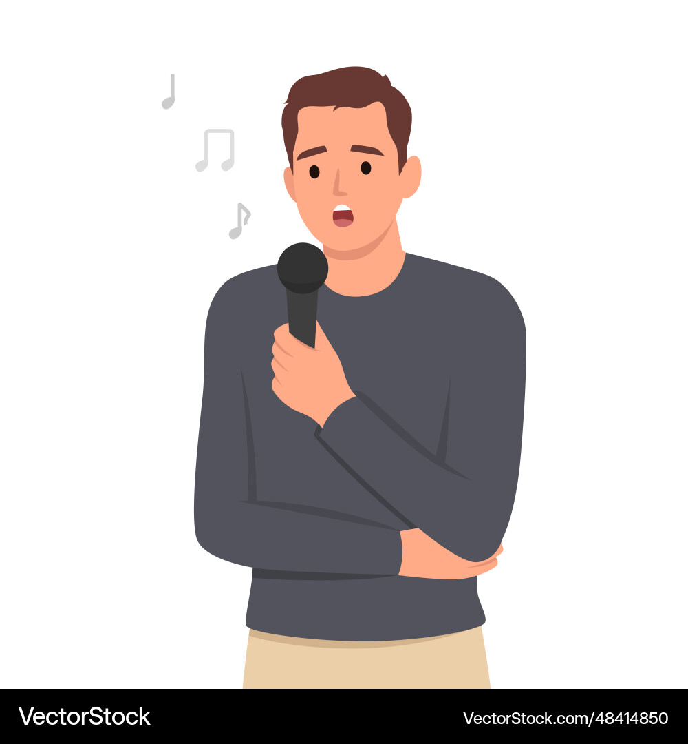 Young man singer singing song with microphone Vector Image