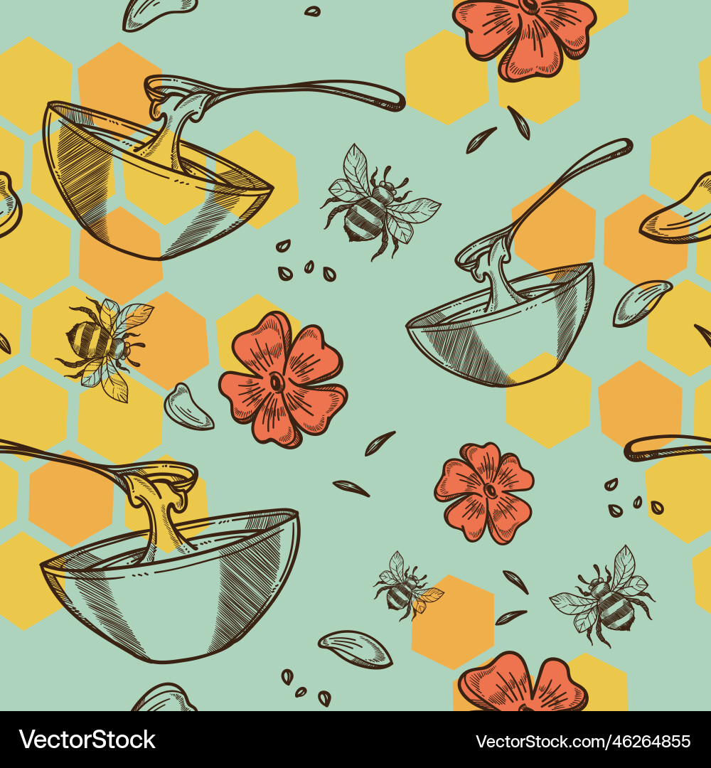 Beekeeping and producing organic natural honey Vector Image