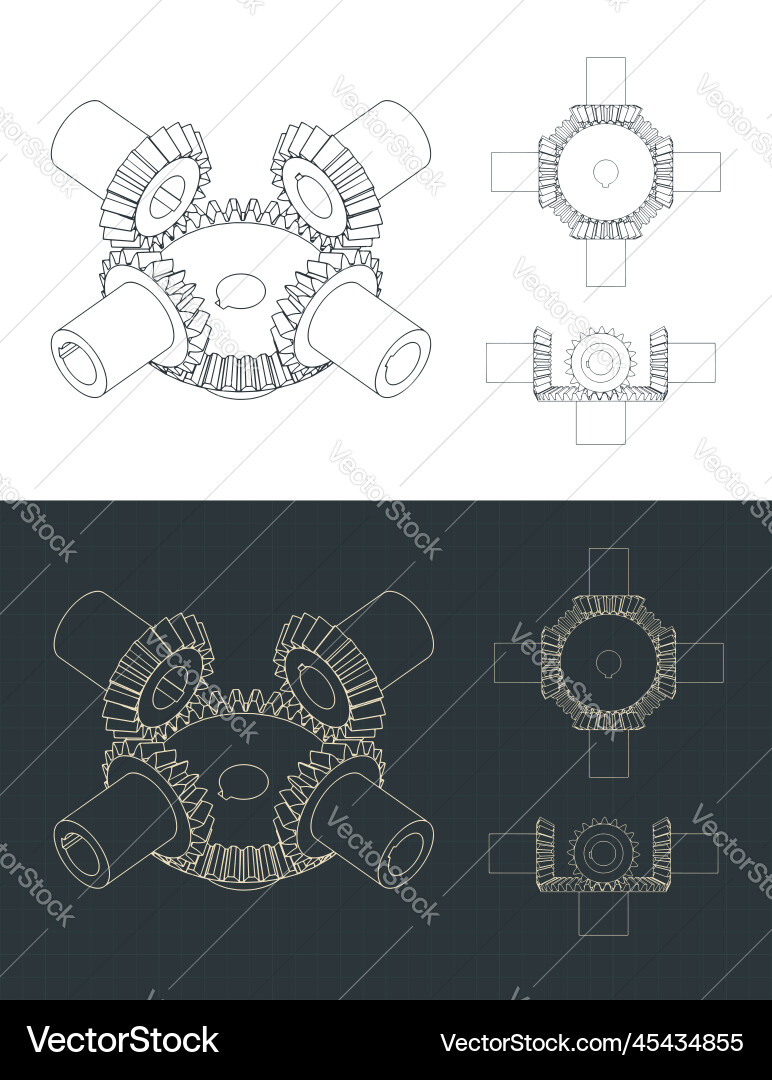 Bevel gear transmission drawings Royalty Free Vector Image