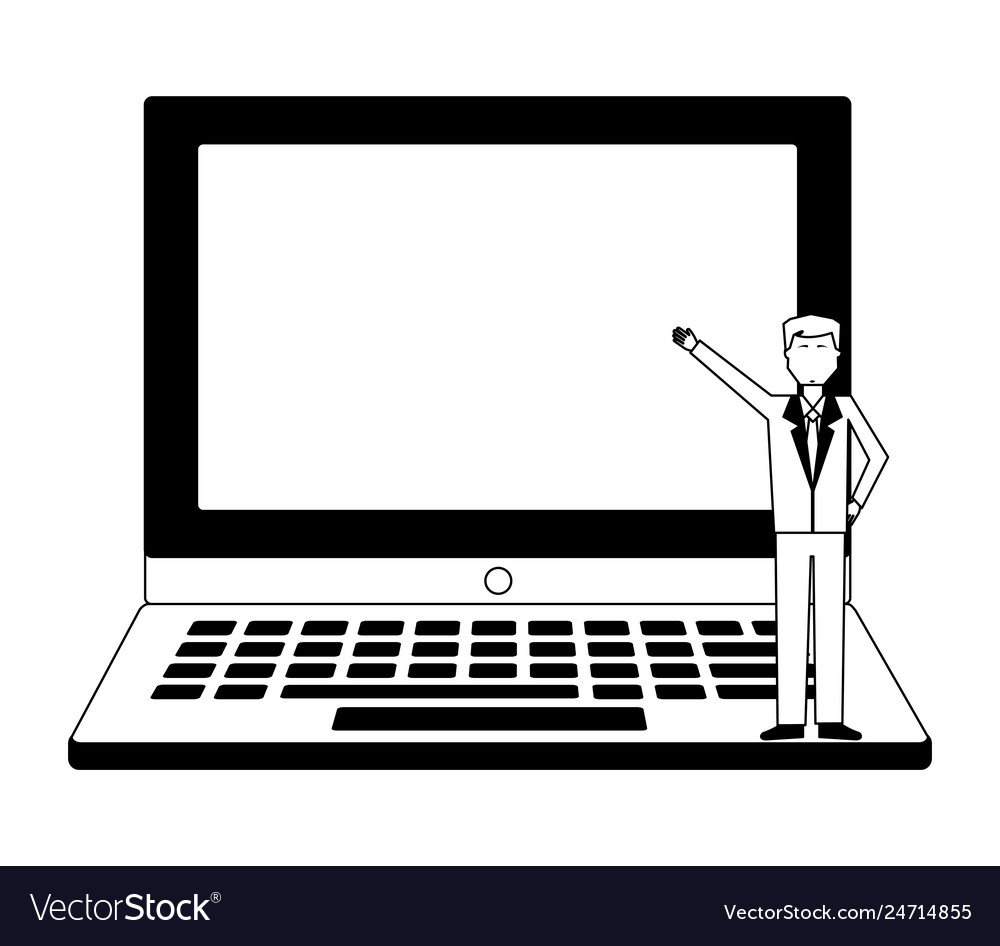 Businessman with laptop computer isolated icon Vector Image