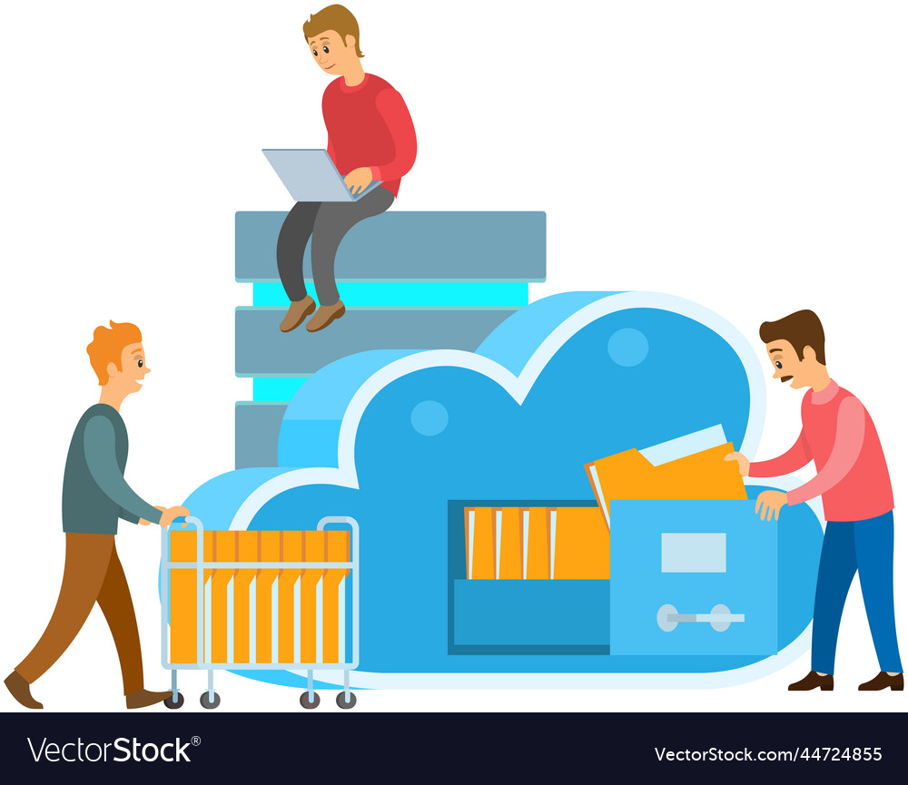 Cloud storage technology concept people stacking Vector Image