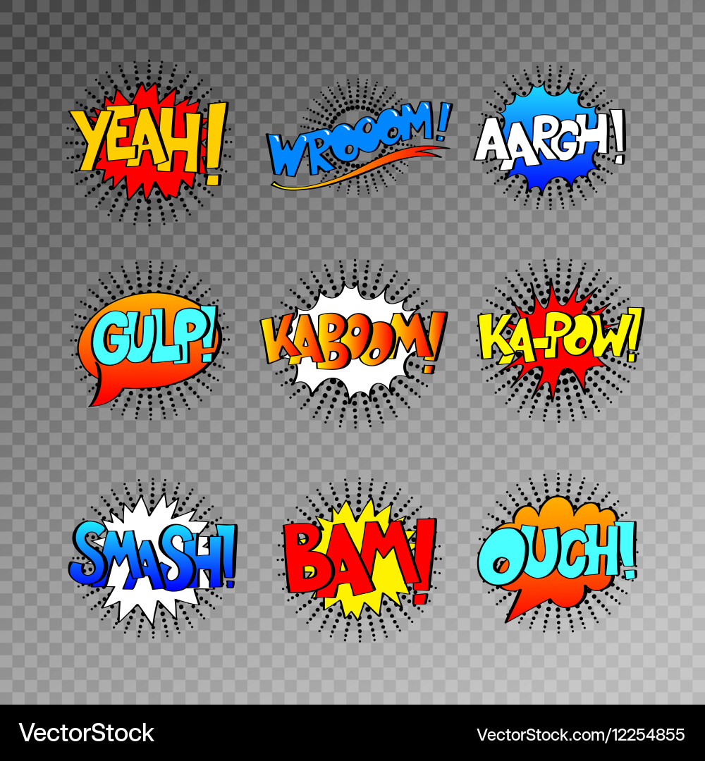 Collection of nine multicolored comic sound Vector Image