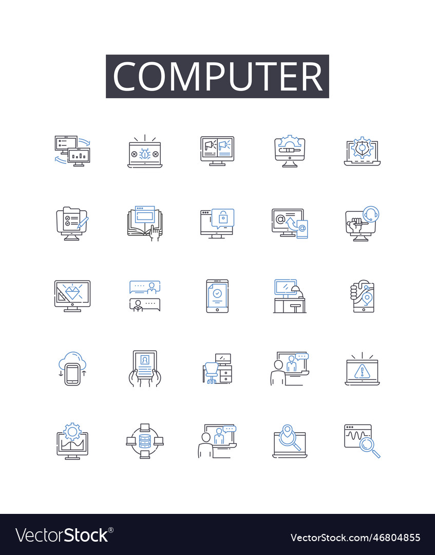Computer line icons collection transformation Vector Image