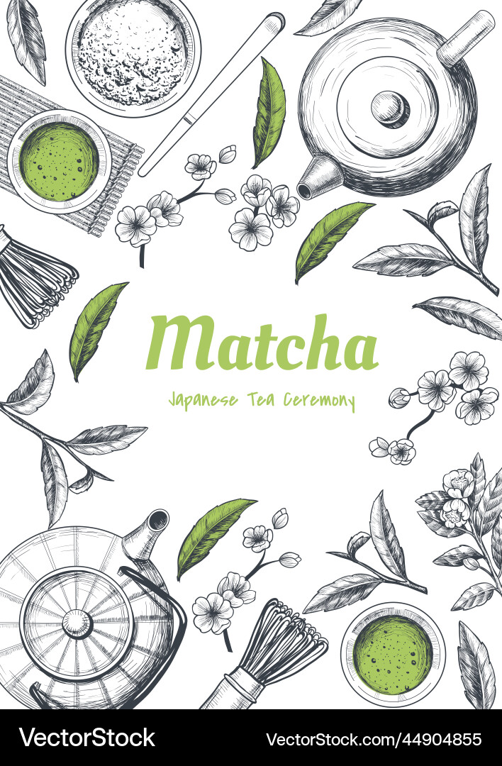 Frame with tea japanese ceremony matcha Royalty Free Vector