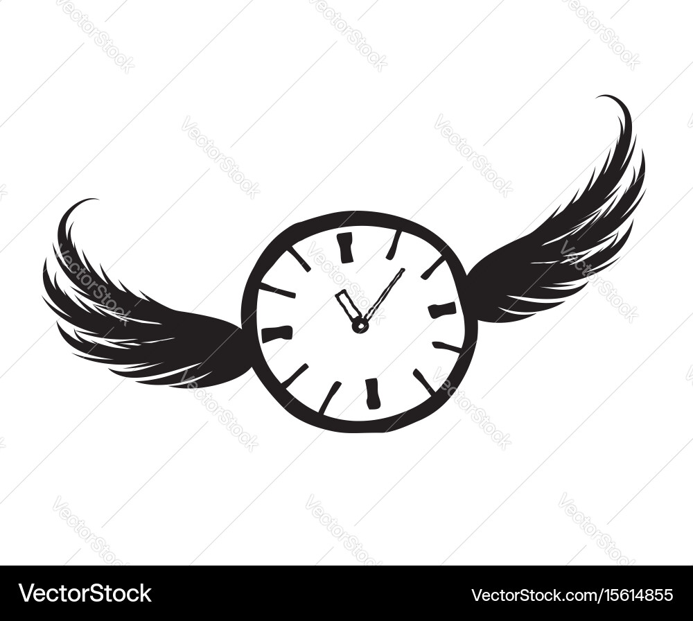 Lost time concept doodle watch dial with wings Vector Image