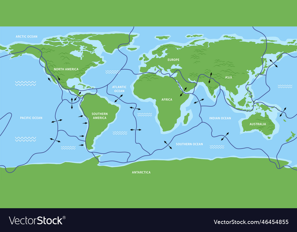 Map of tectonic plates and boundaries Royalty Free Vector