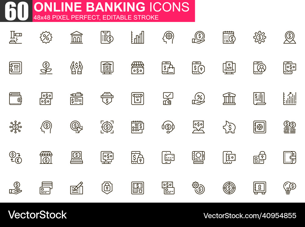Online banking thin line icon set credit card Vector Image